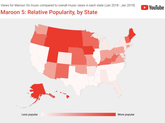 These YouTube charts compare the popularity of Maroon 5 and Travis ...